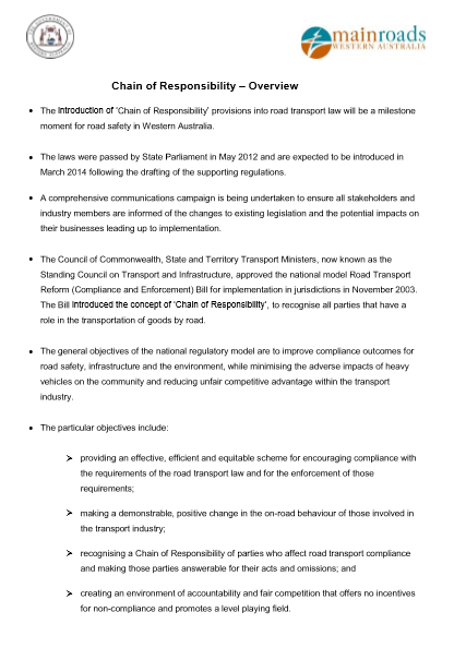 NRSPP Australia - Chain of Responsibility – Overview