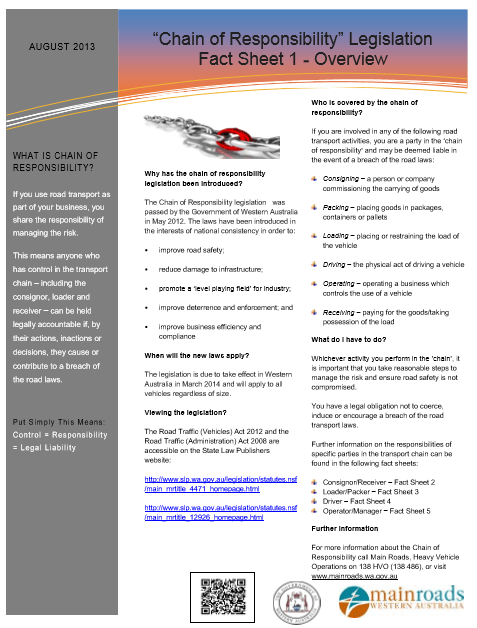 NRSPP Australia - Chain of Responsibility Fact Sheet No 1 – Overview