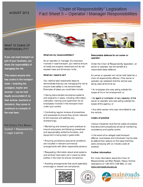 NRSPP Australia - Chain of Responsibility Fact Sheet No 5 – Operator ...