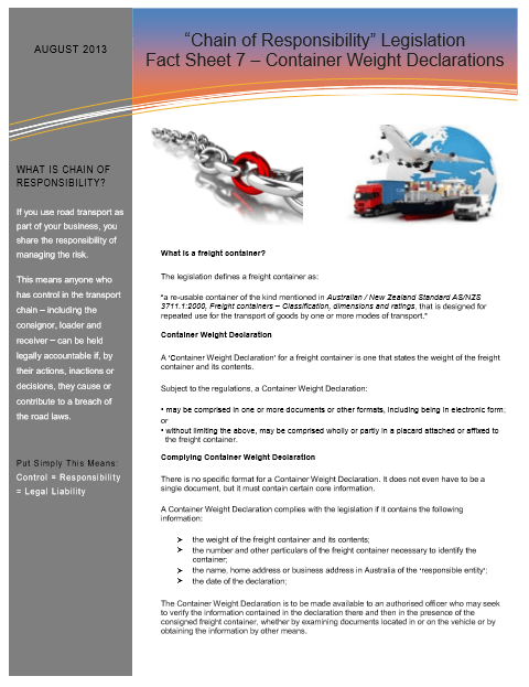 NRSPP Australia - Chain of Responsibility Legislation Fact Sheet 7 ...