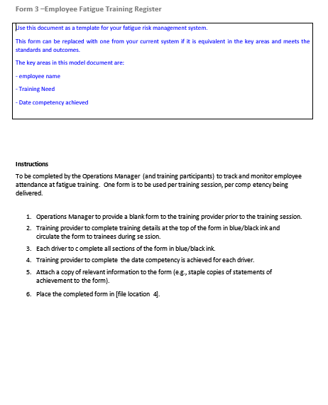 NRSPP Australia - Employee Fatigue Training Register