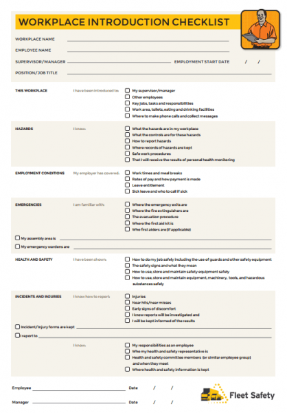 NRSPP Australia » Workplace Introduction Checklist