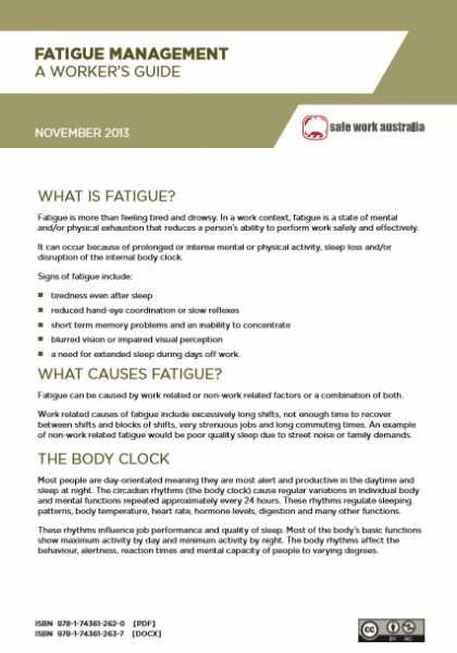 NRSPP Australia » Fatigue management – a worker’s guide
