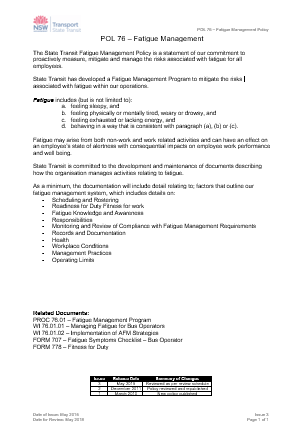 NRSPP Australia - Fatigue Management Policy