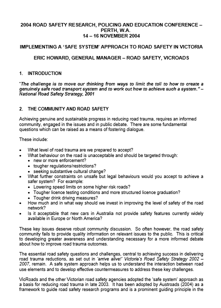 NRSPP Australia - Implementing a 'Safe System' Approach to Road Safety ...