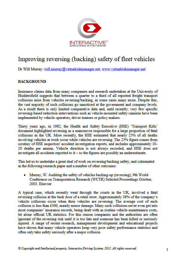 NRSPP Australia - Improving reversing (backing) safety of fleet vehicles