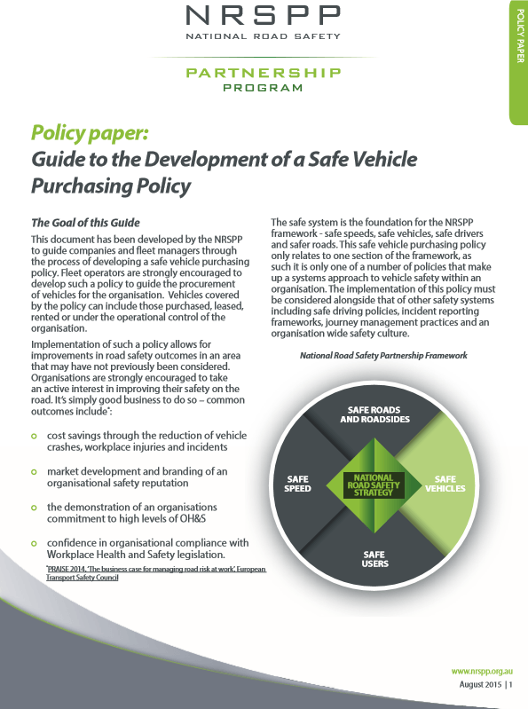 NRSPP Australia - NRSPP Policy Paper: Guide to the Development of a Safe Vehicle Purchasing Policy