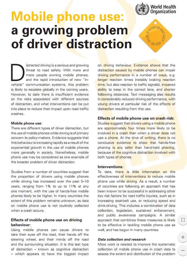 NRSPP Australia - Mobile phone use: a growing problem of driver distraction