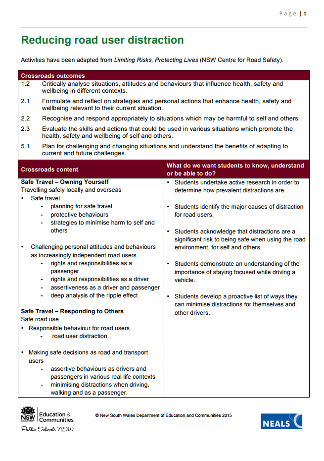 NRSPP Australia - Reducing road user distraction