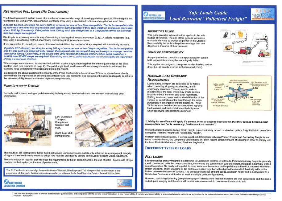 NRSPP Australia - Safe Loads Guide: Load Restraint 'Pelletised Freight'