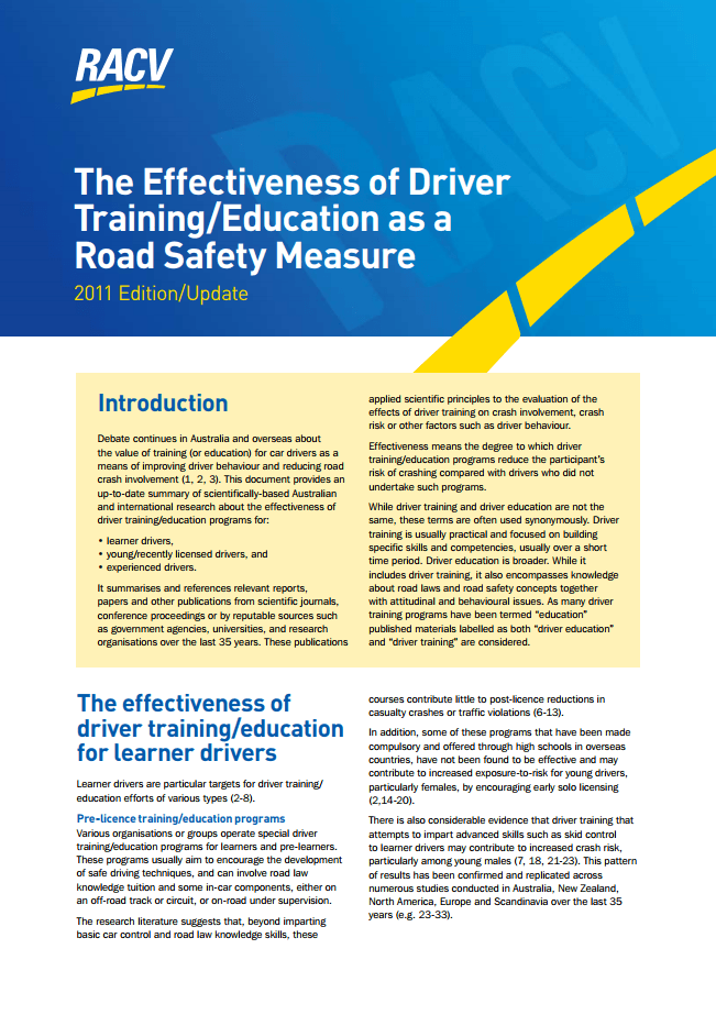 NRSPP Australia - The Effectiveness of Driver Training/Education as a ...