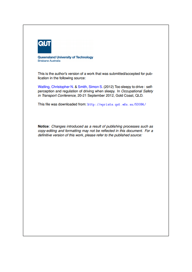 NRSPP Australia - Too Sleepy to Drive : Self-perception and Regulation ...