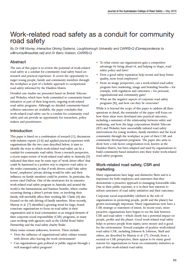 NRSPP Australia - Work-related road safety as a conduit for community ...