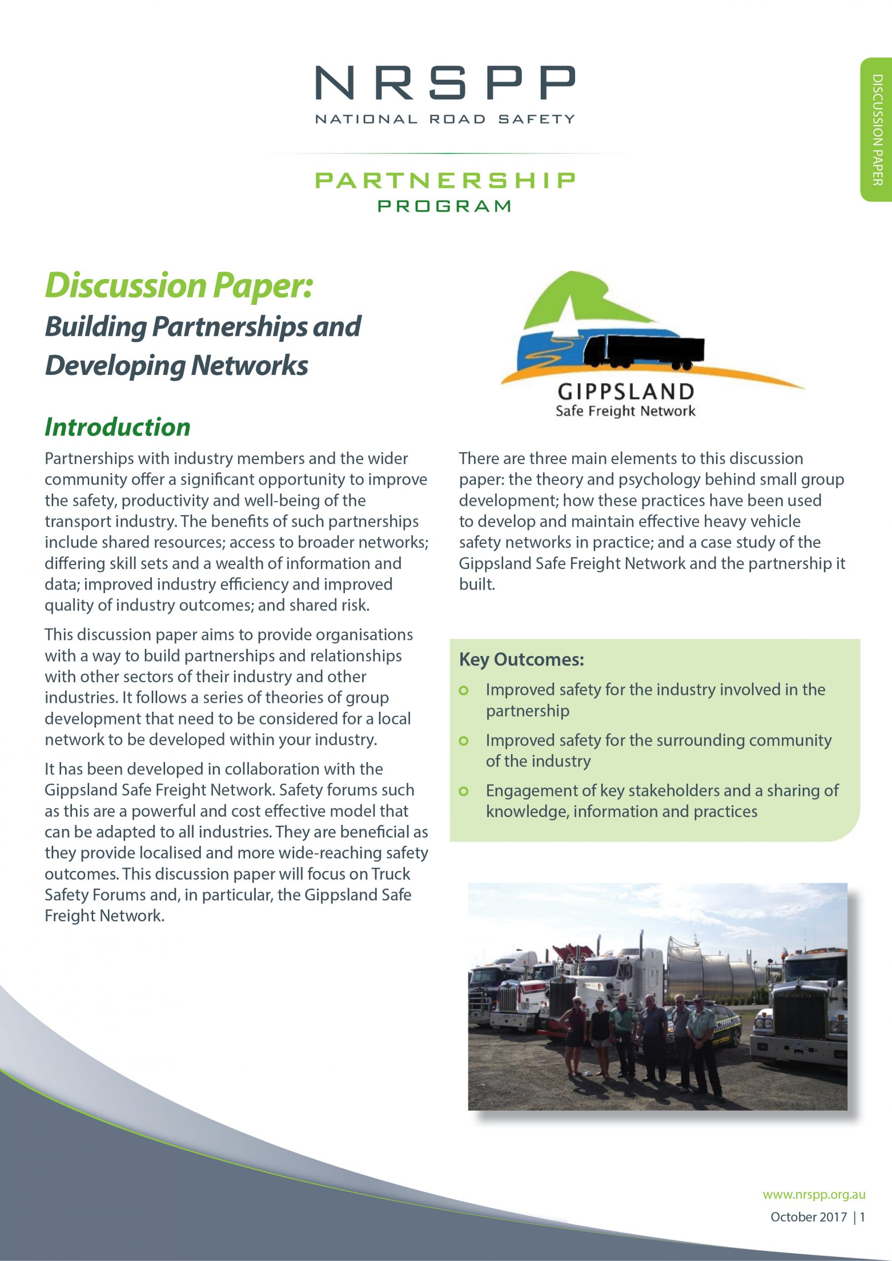 NRSPP Australia - NRSPP Discussion Paper: Building Partnerships and Developing Networks