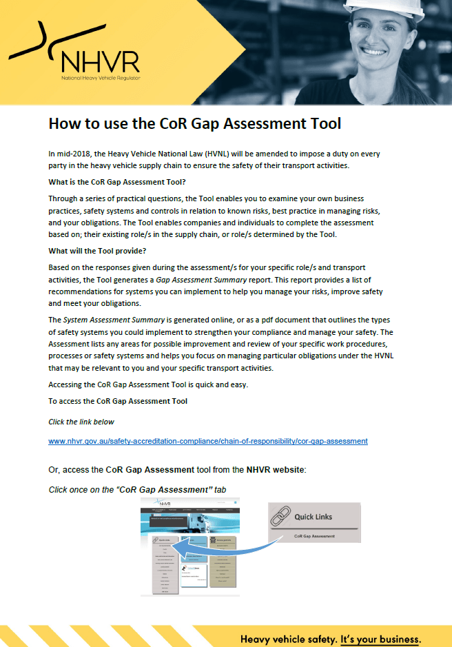 NRSPP Australia - Chain of Responsibility (CoR) Gap Assessment Tool
