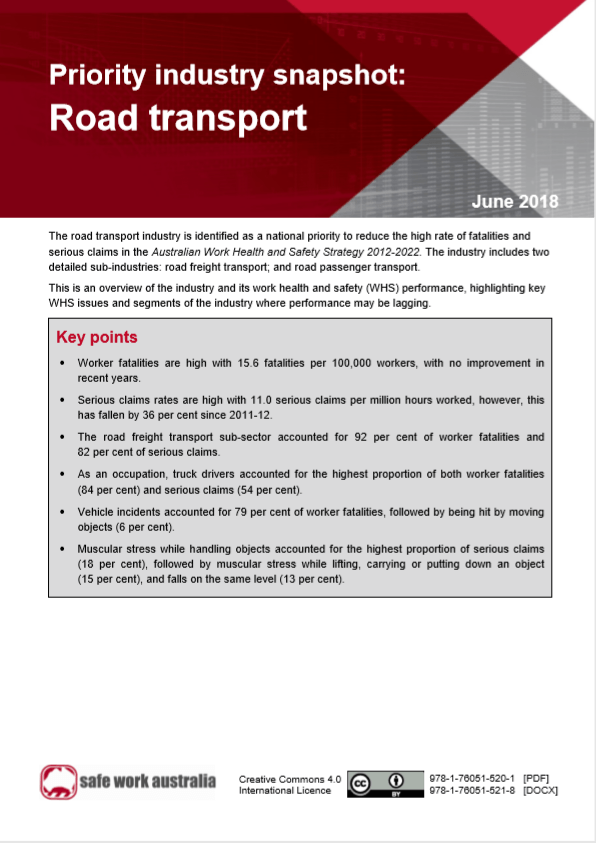 NRSPP Australia - Priority industry snapshot: Road transport