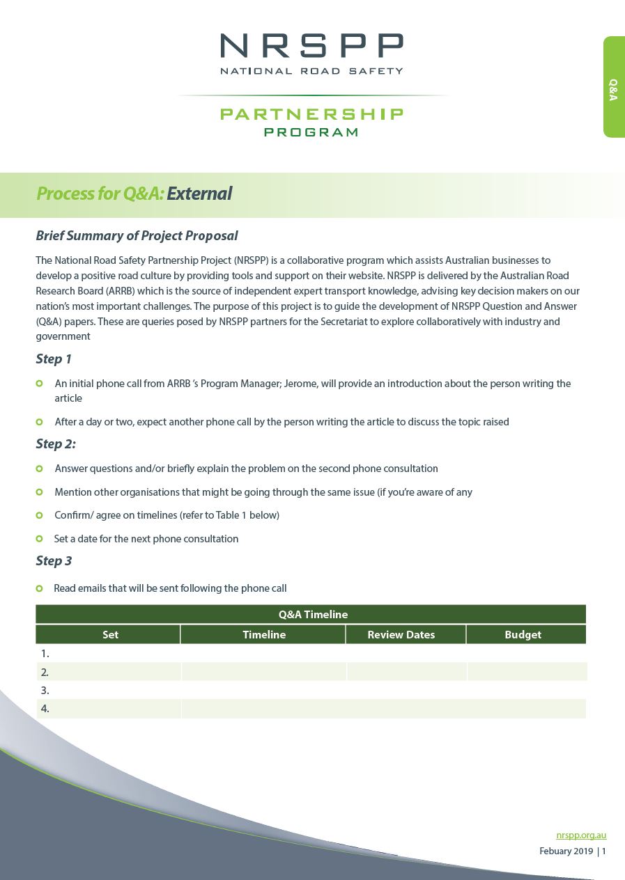 NRSPP Australia - Process for Q&A: External
