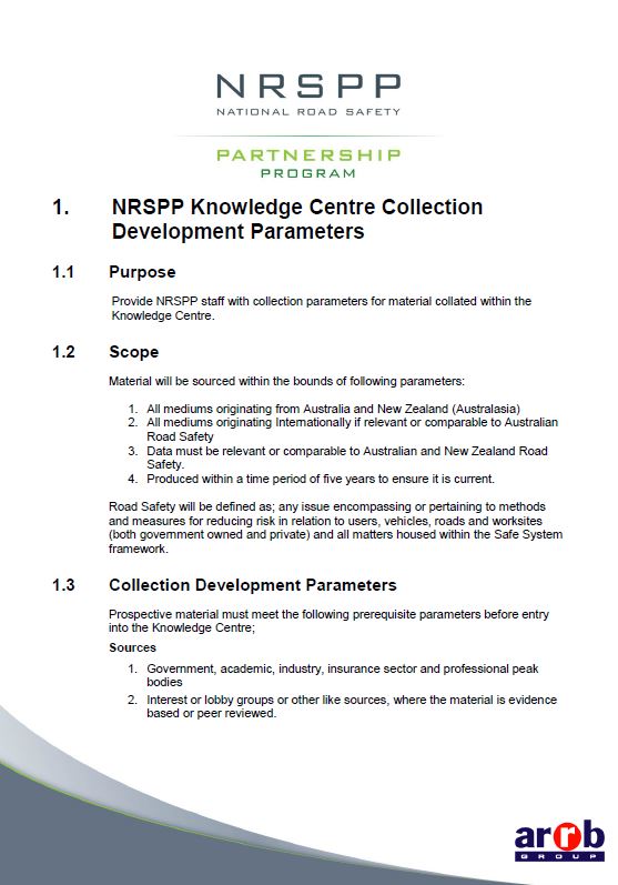 NRSPP Australia - NRSPP Knowledge Centre Collection Development Parameters