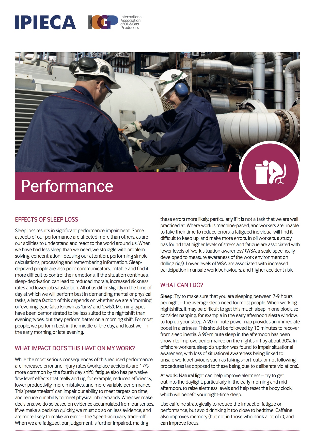 NRSPP Australia - Fatigue Sheet: Performance NRSPP Australia - Fatigue Sheet: Performance