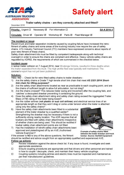 NRSPP Australia - Safety Alert - Trailer Safety Chains