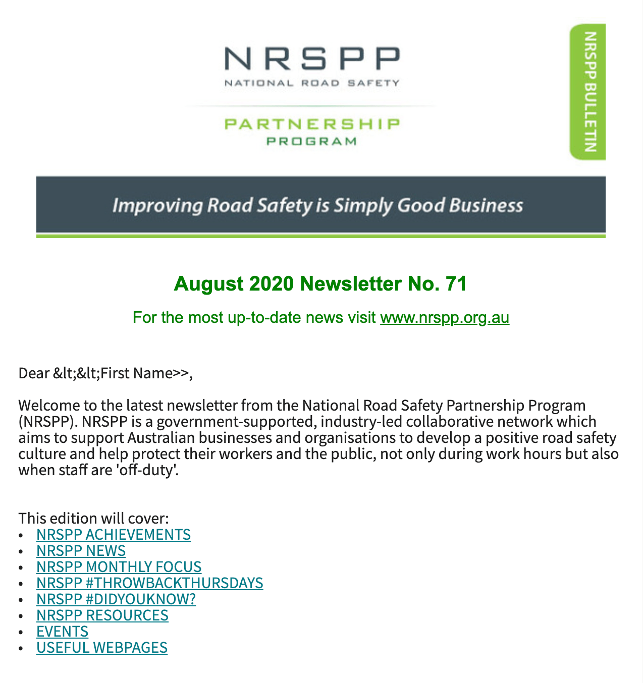 NRSPP Australia - NRSPP Monthly Bulletin – August 2020 – No. 71