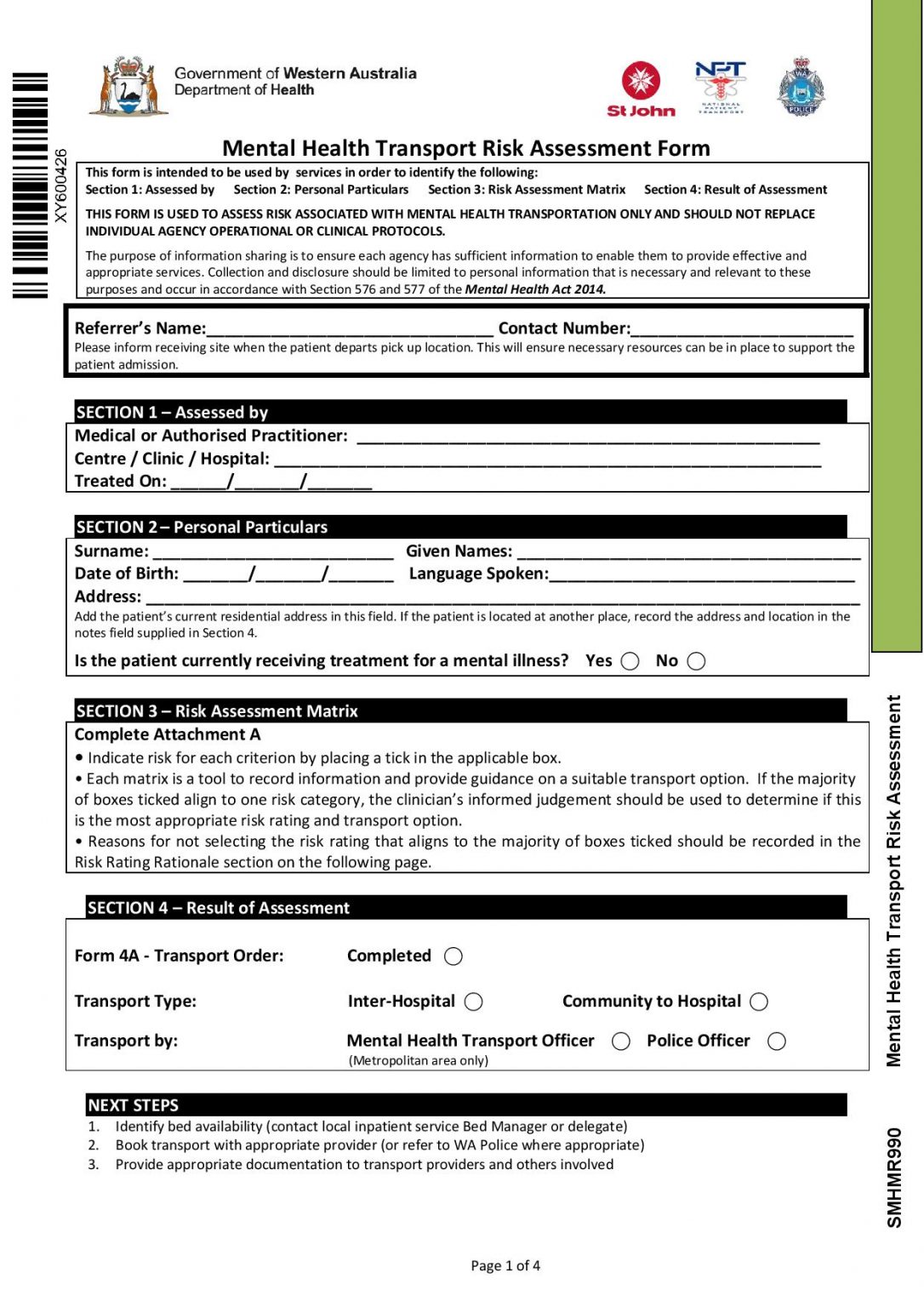 NRSPP Australia - Mental Health Transport Risk Assessment Form