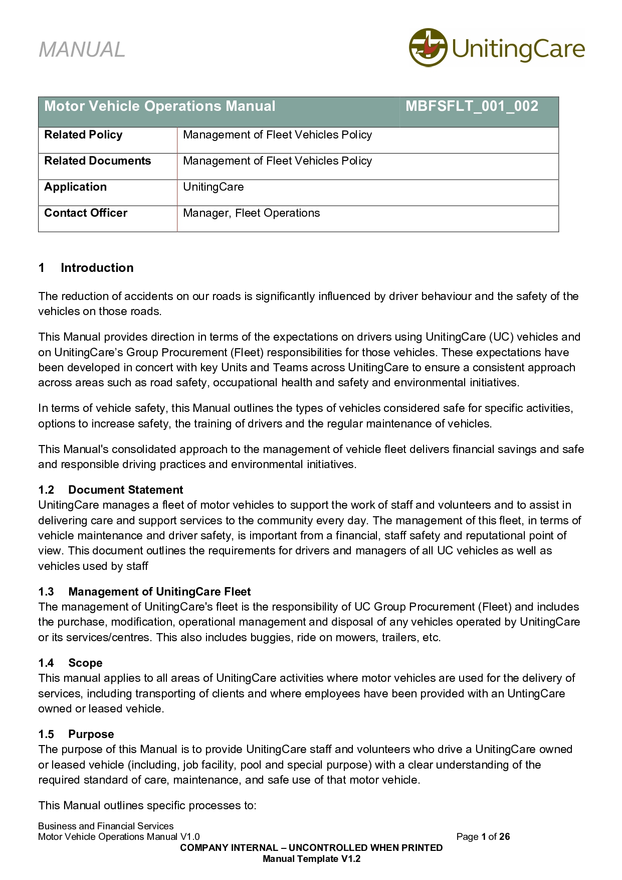 NRSPP Australia - Uniting Care Queensland's Motor Vehicle Operations Manual