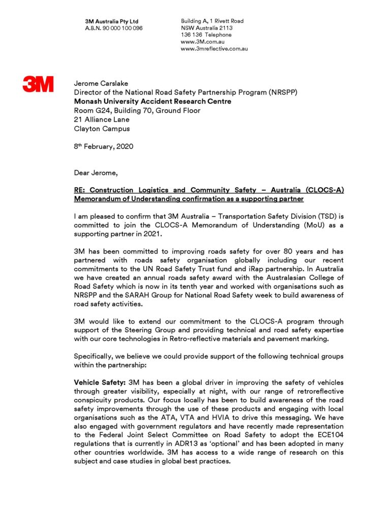 CLOCS-A 3M Supporting Group Letter of Support - NRSPP Australia