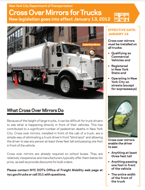 NRSPP Australia - Cross Over Mirrors for Trucks by NYC DoT
