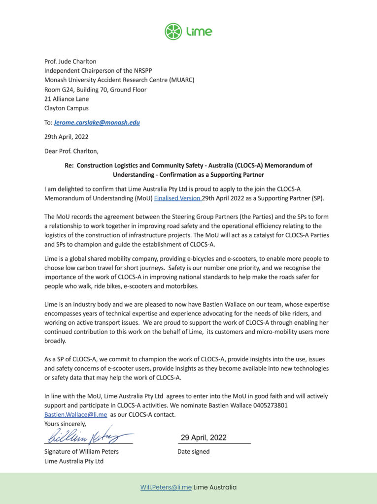 NRSPP Australia » CLOCS-A Lime Supporting Group Letter of Support