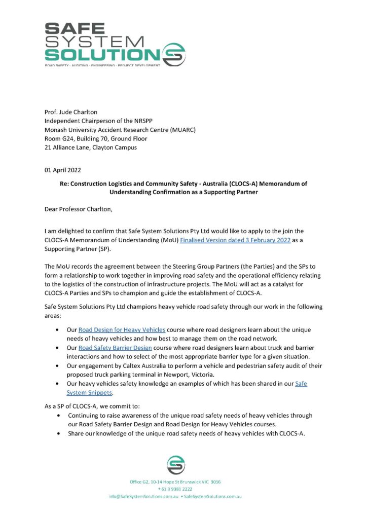 NRSPP Australia » CLOCS-A Safe System Solutions Supporting Group Letter ...
