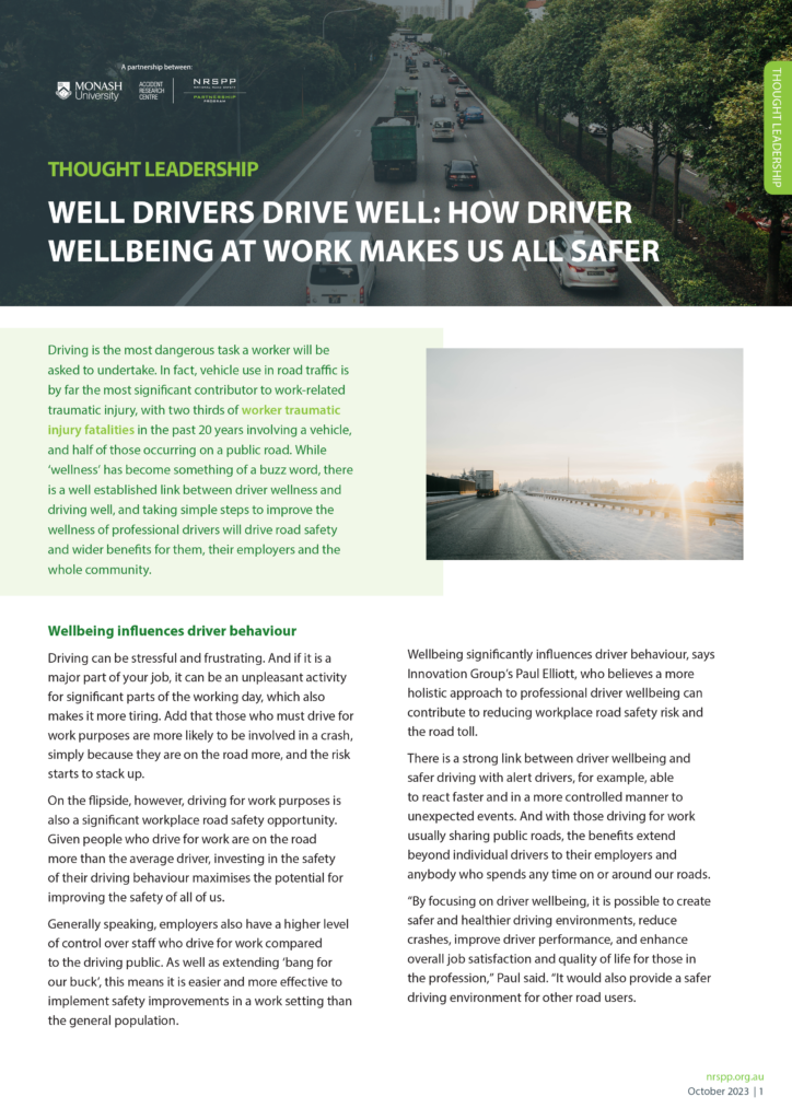 NRSPP Australia - WELL DRIVERS DRIVE WELL: HOW DRIVER WELLBEING AT WORK ...